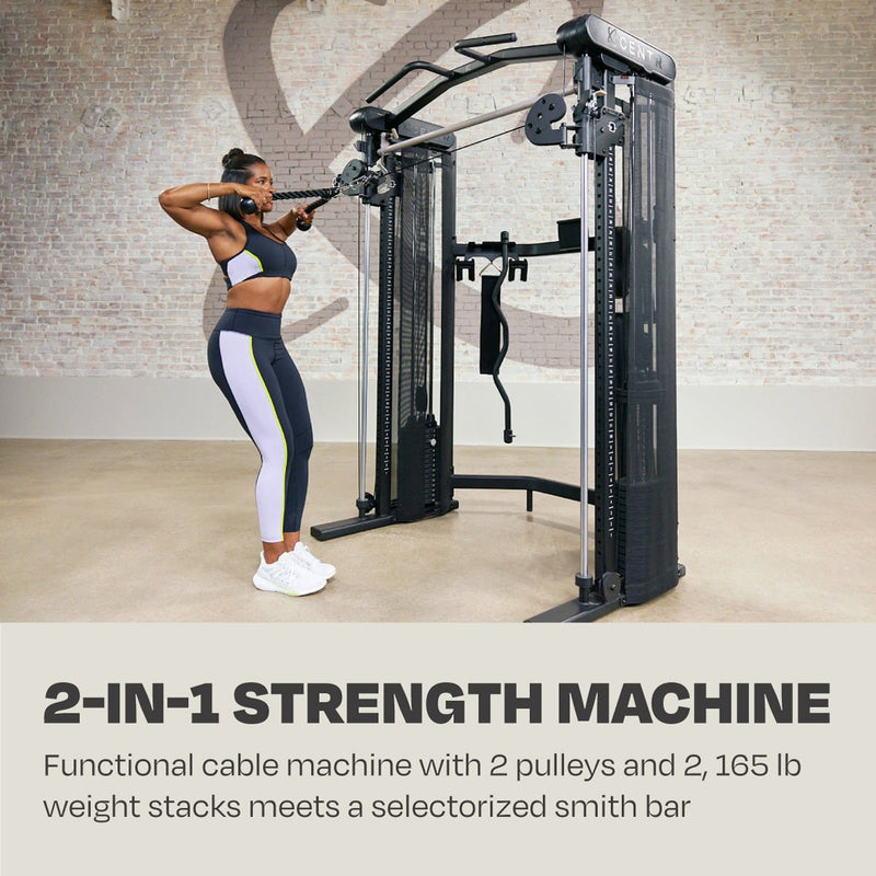 Centr 3 Home Gym Functional Trainer with Smith Bar & Dual 165 lb Stacks