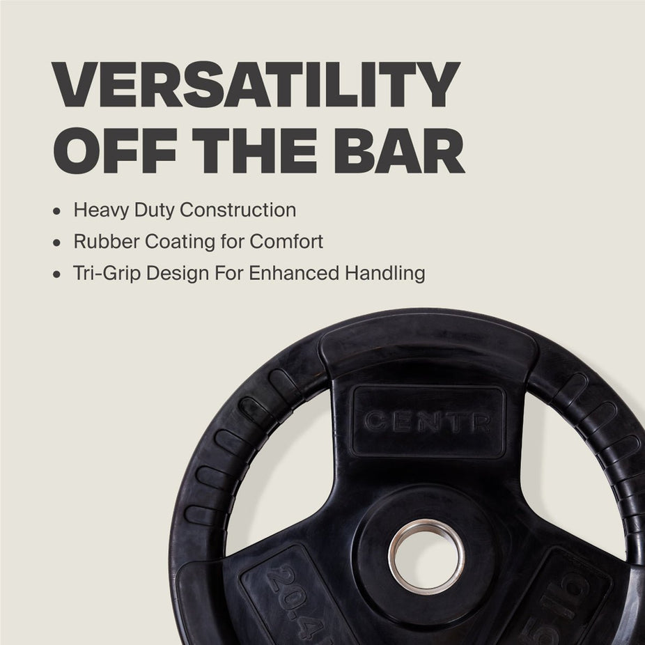 300 lb Weight Set with Barbell – Olympic Rubber Plates | Centr